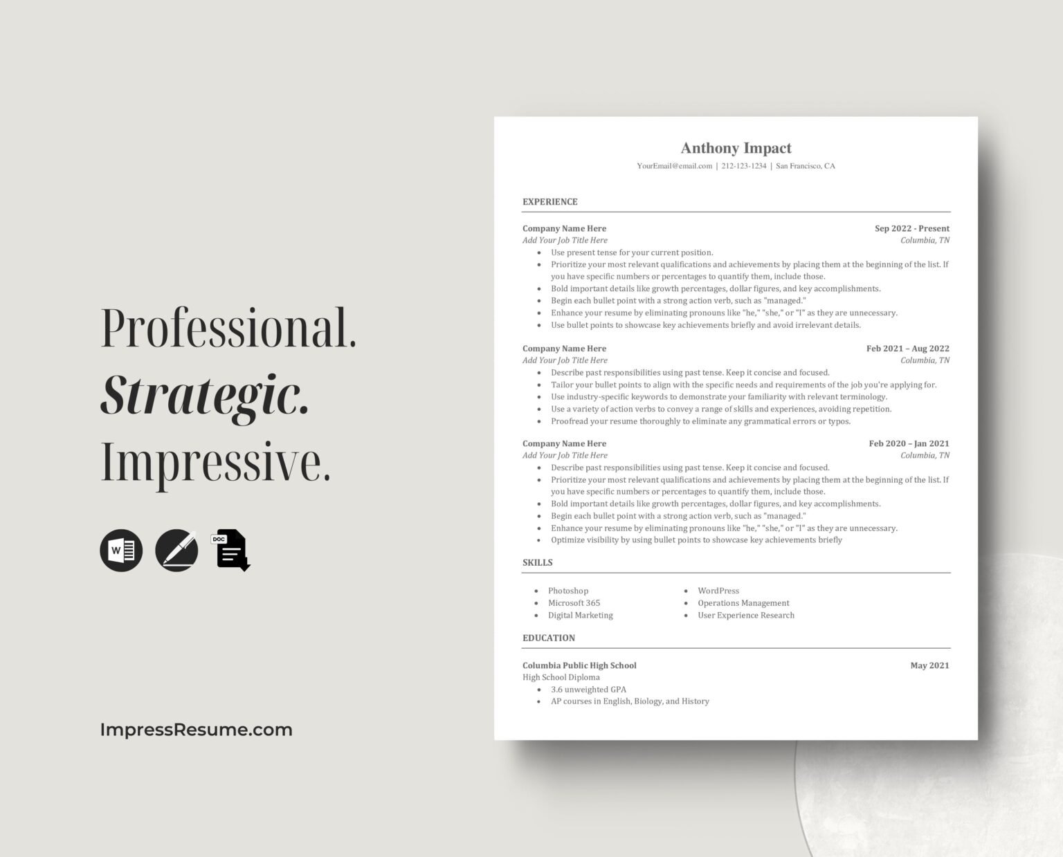 ATS Friendly Resume Template Bundle - Anthony - Impress With Your Resume