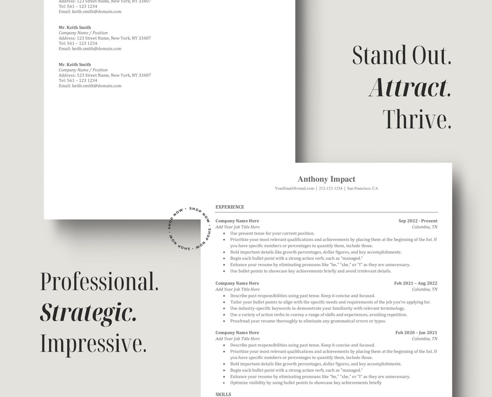 ATS Friendly Resume Template Bundle – Anthony – Impress Resume