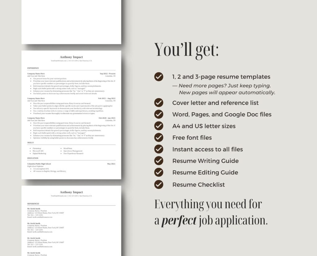 ATS Friendly Resume Template Bundle – Anthony – Impress With Your Resume